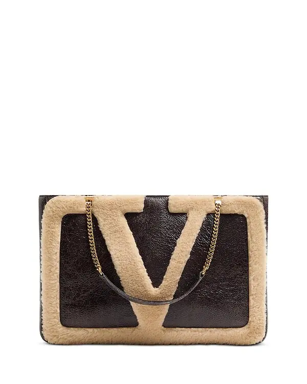 Valentino Garavani Viva Superstar Medium Shearling Shopping Shoulder Bag - Mud