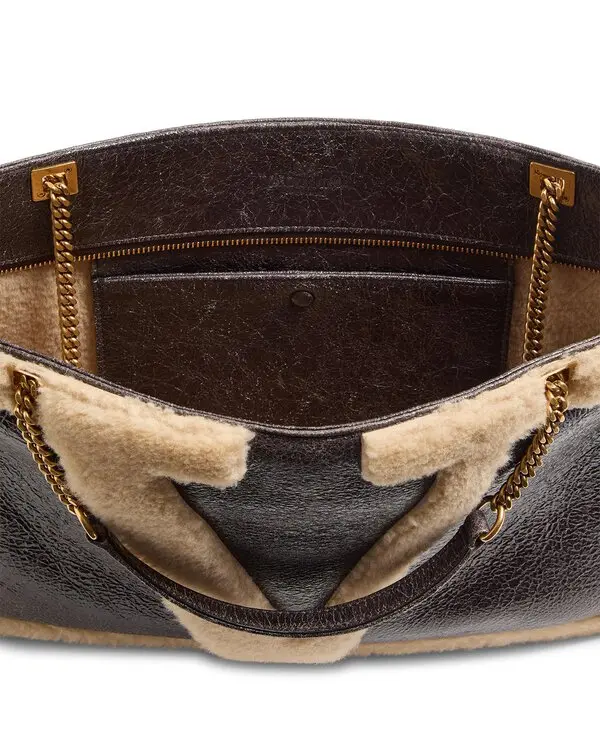 Valentino Garavani Viva Superstar Medium Shearling Shopping Shoulder Bag - Mud
