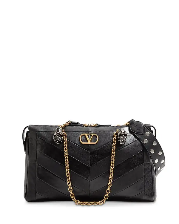 Valentino Garavani Panthea Vlogo Chevron Shoulder Bag - Black