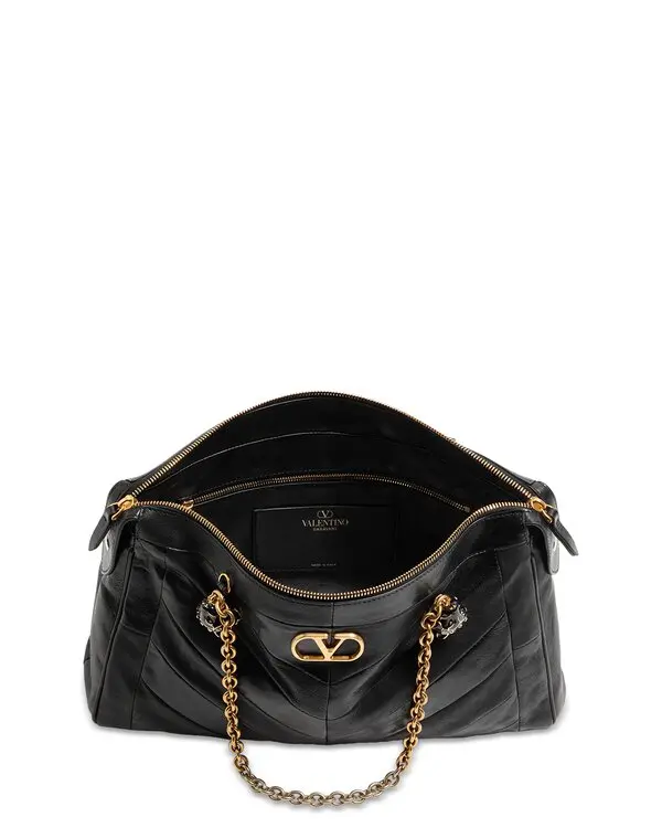 Valentino Garavani Panthea Vlogo Chevron Shoulder Bag - Black