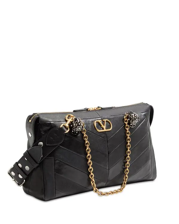 Valentino Garavani Panthea Vlogo Chevron Shoulder Bag - Black