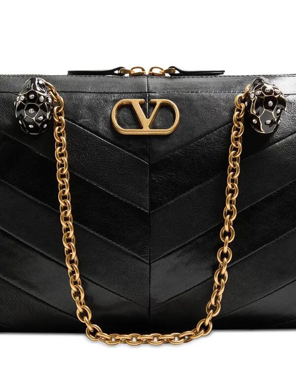 Valentino Garavani Panthea Vlogo Chevron Shoulder Bag - Black