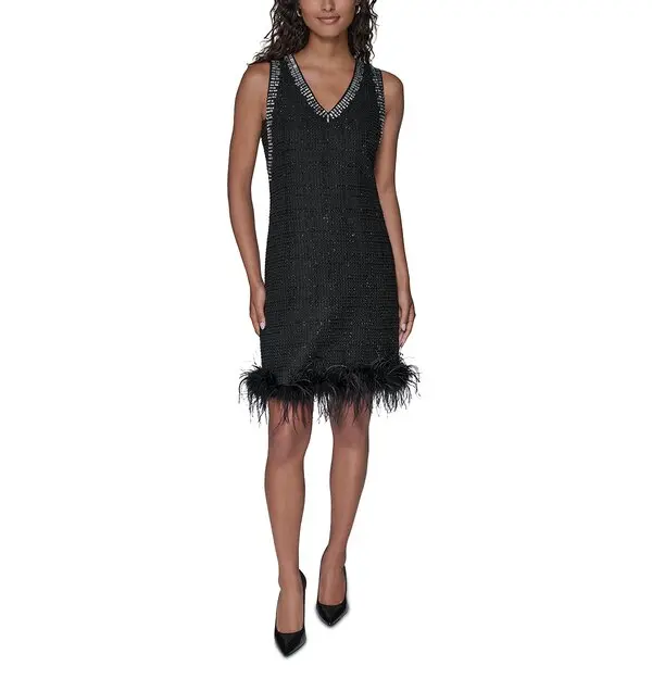 Karl Lagerfeld Paris Feather Trim Shift Dress