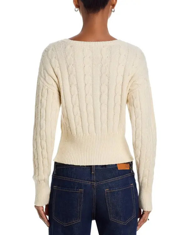 Steve Madden Cable Knit Cardigan With Ribbon Ties - Cream