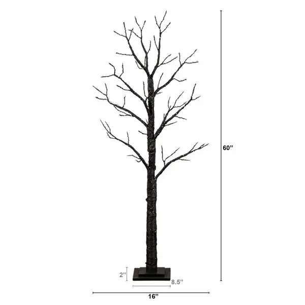 NEARLY NATURAL 5' Pre-lit Artificial Halloween Twig Tree With 360 Orange & Purple Led Lights