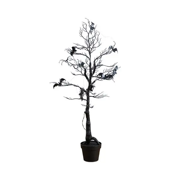 NEARLY NATURAL 4' Pre-lit Artificial Halloween Spooky Twig Tree With Bats And 120 Orange & Purple Led Lights - Black