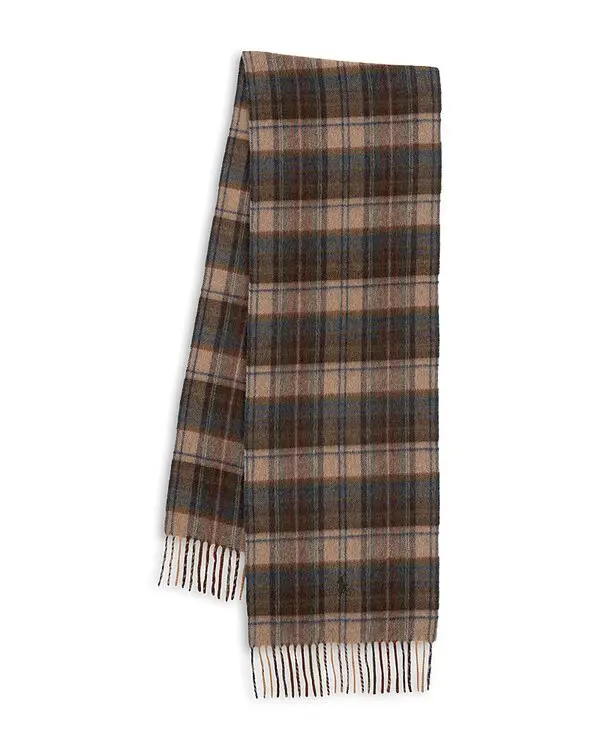Polo Ralph Lauren Wool Cashmere Blend Plaid Scarf - Camel Multi