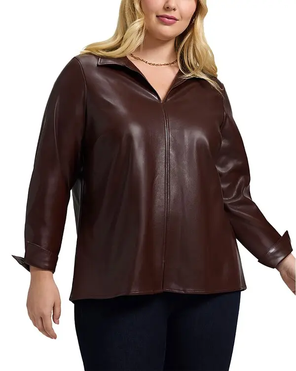 Foxcroft Agnes Faux Leather Shirt - Chicory Coffee