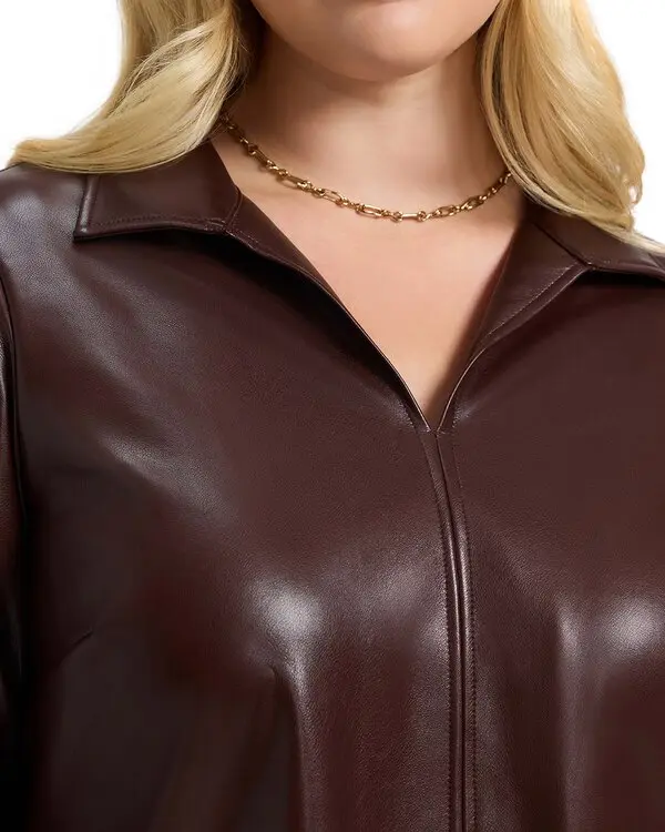 Foxcroft Agnes Faux Leather Shirt - Chicory Coffee