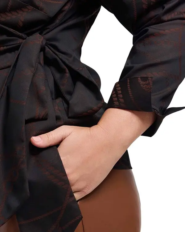 Foxcroft Salina Wrap Top - Coffee/ Black