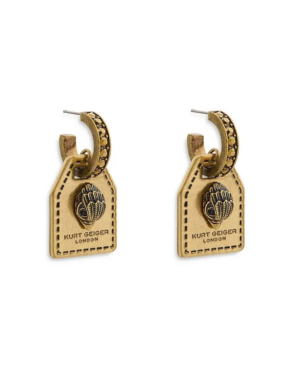 Kurt Geiger Signature Eagle Tag Charm Huggie Hoop Earrings - Gold