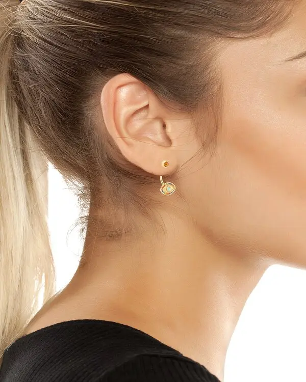 Kurt Geiger Signature Rainbow Evil Eye Barbell Front To Back Earrings