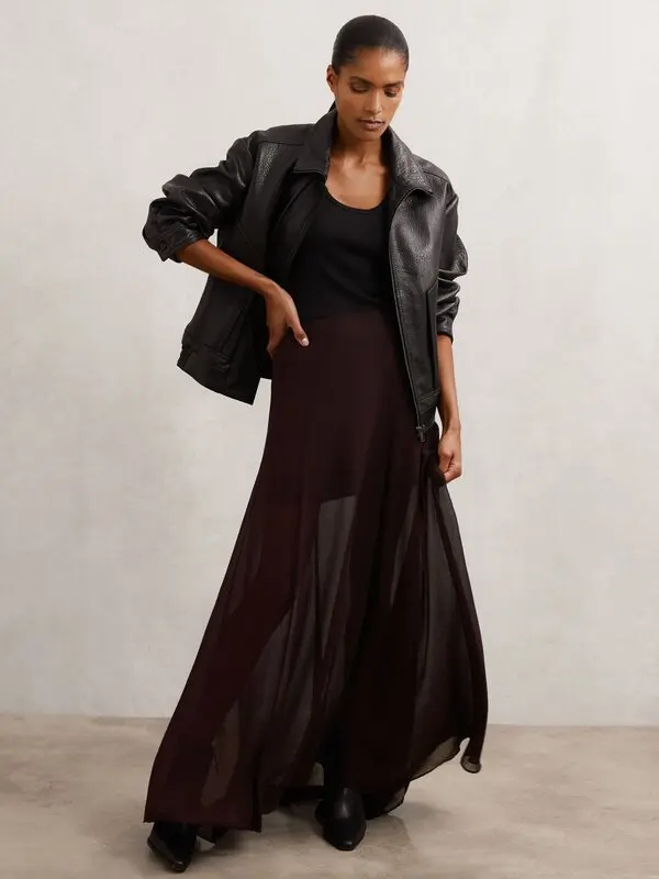 REISS Sheer Textured Maxi Skirt