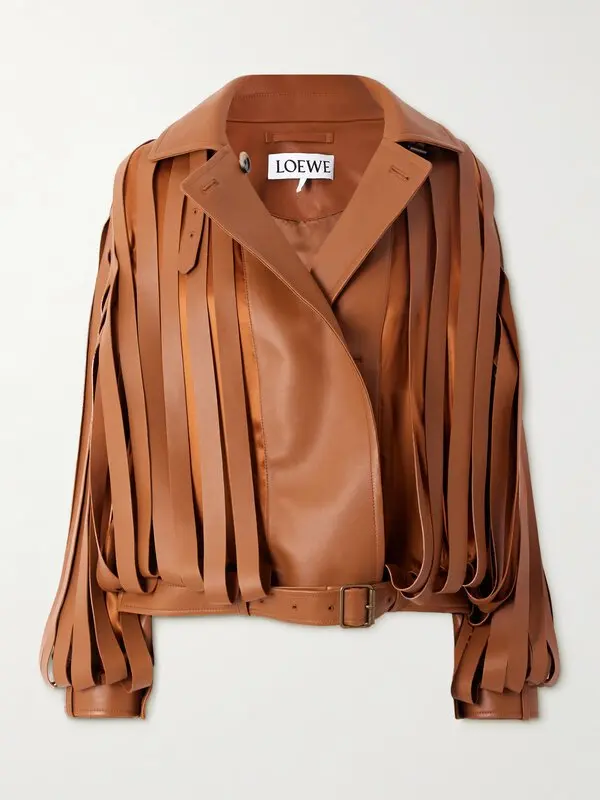 Loewe Layered Cutout Leather And Silk-satin Jacket