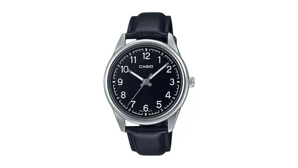 Casio Analog Watch With Leather Strap - Stainless Steel