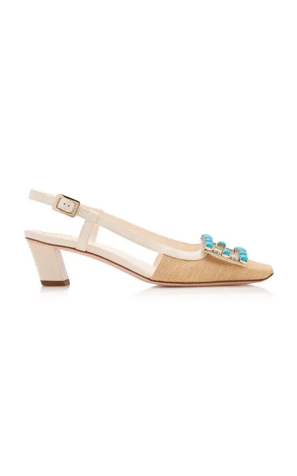 ROGER VIVIER Belle Vivier Raffia Slingback Pumps - Neutral