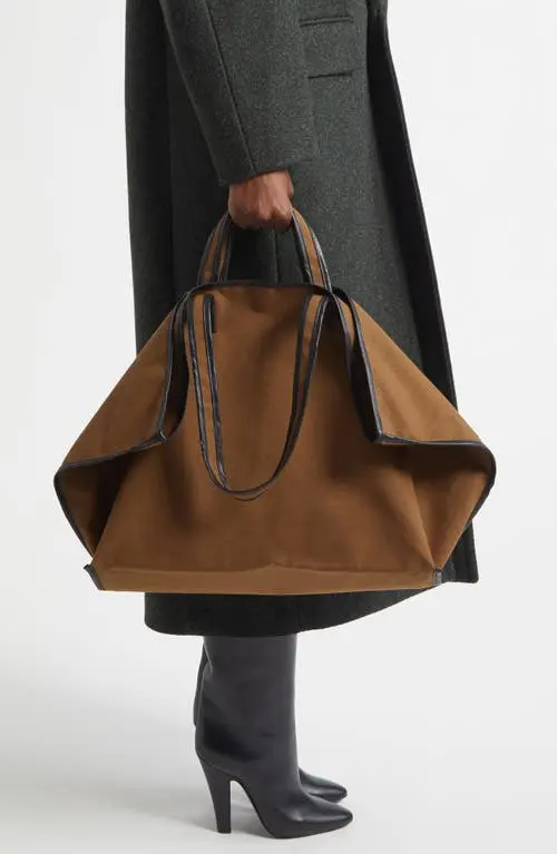 KASSL EDITIONS Canvas Tote With Contrast Trim - Almond Oil Black