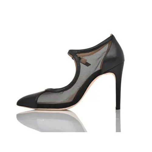 JOAN OLOFF SHOES Mesh And Leather Mary Jane Pumps