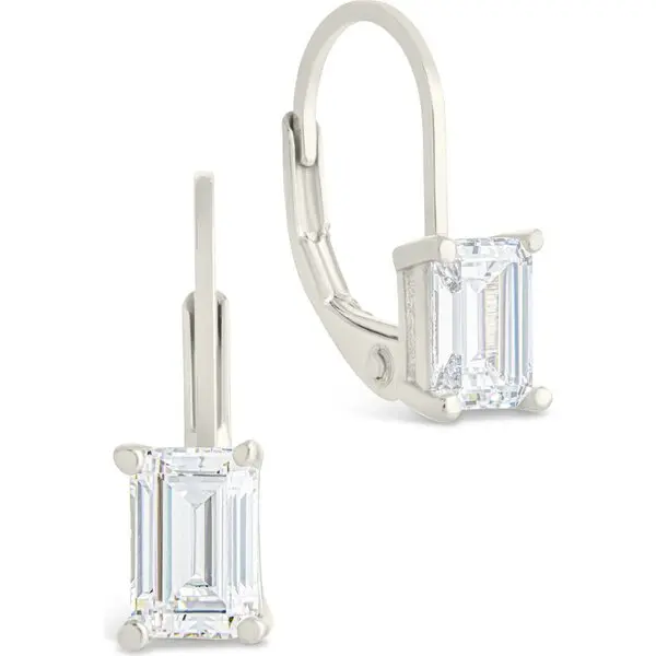 Sterling Forever Emerald Cut Cubic Zirconia Lever-back Earrings - Silver
