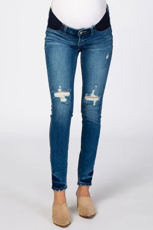 PINKBLUSH Distressed Maternity Jeans With Side Inserts