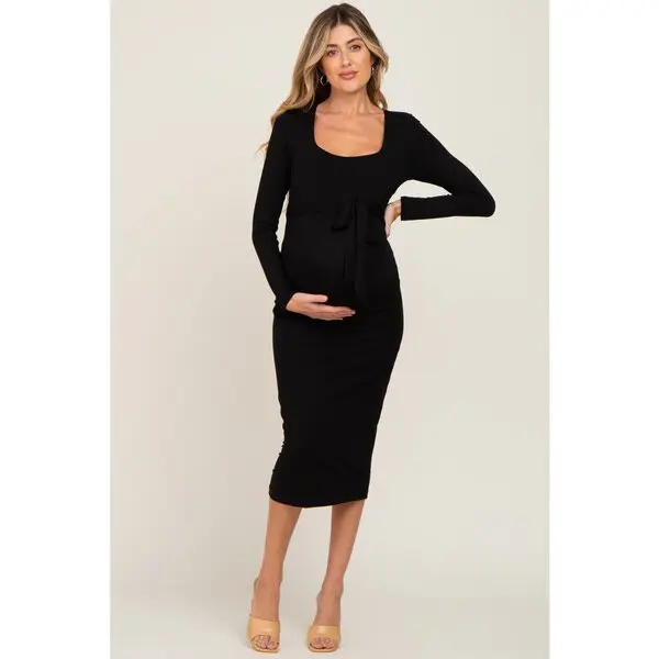 PINKBLUSH Square Neck Midi Dress - Black
