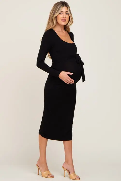 PINKBLUSH Square Neck Midi Dress - Black