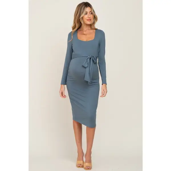 PINKBLUSH Square Neck Midi Dress - Blue
