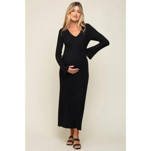 PINKBLUSH Ribbed Knit Maxi Dress - Black