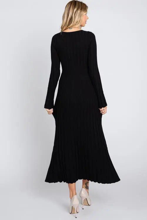 PINKBLUSH Ribbed Knit Maxi Dress - Black