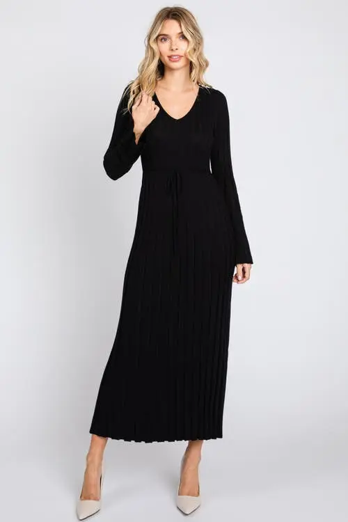 PINKBLUSH Ribbed Knit Maxi Dress - Black
