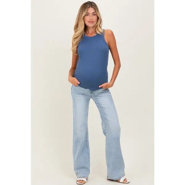 PINKBLUSH High Rise Wide Leg Maternity Jeans - Light Blue