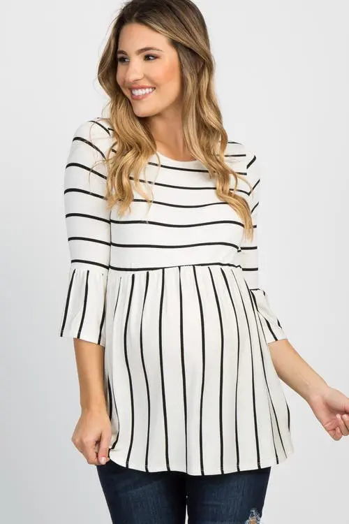 PINKBLUSH Striped Peplum Ruffle Maternity Top
