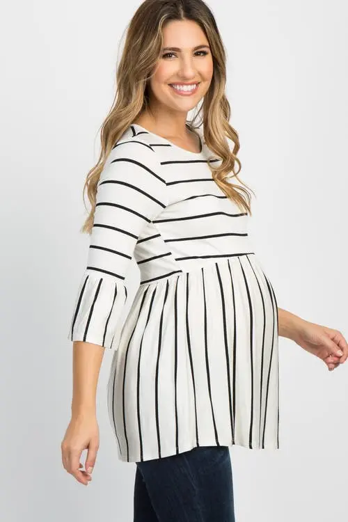PINKBLUSH Striped Peplum Ruffle Maternity Top