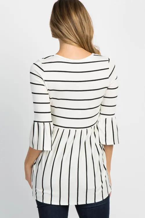 PINKBLUSH Striped Peplum Ruffle Maternity Top
