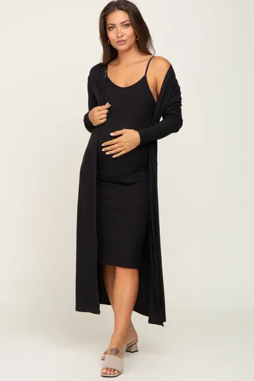 PINKBLUSH Ribbed Cardigan 2-piece Set - Black