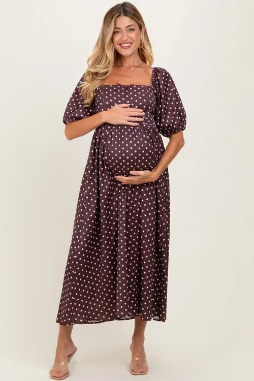 PINKBLUSH Polka Dot Square Neck Maternity Midi Dress