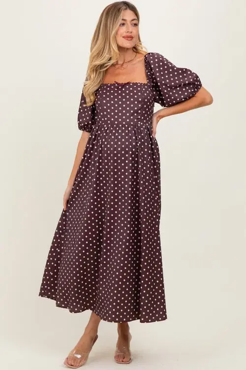 PINKBLUSH Polka Dot Square Neck Maternity Midi Dress