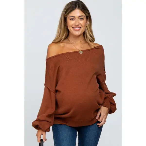 PINKBLUSH Boat Neck Bubble Sleeve Maternity Sweater