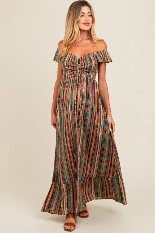 PINKBLUSH Off Shoulder Cinched Maxi Dress