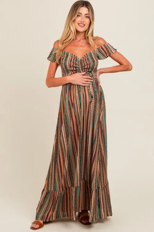 PINKBLUSH Off Shoulder Cinched Maxi Dress