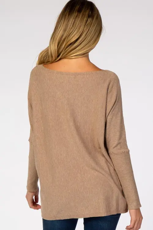 PINKBLUSH Soft Knit Boatneck Dolman Sleeve Sweater - Mocha