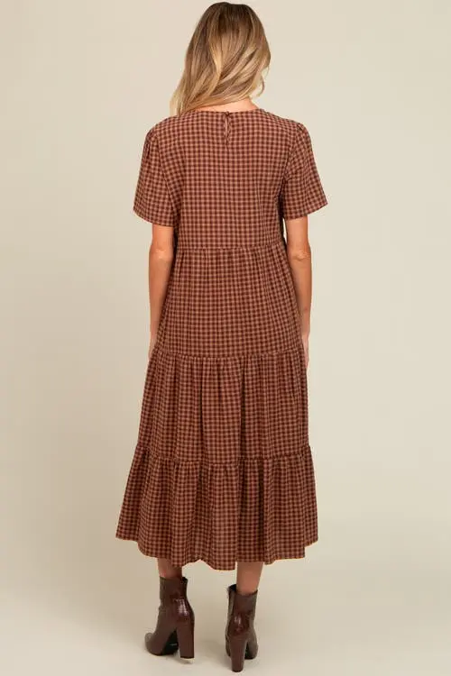 PINKBLUSH Gingham Tiered Midi Dress