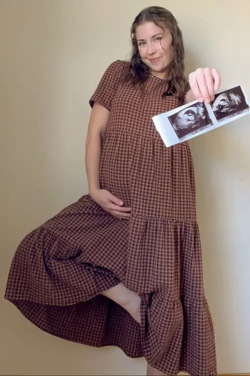 PINKBLUSH Gingham Tiered Midi Dress