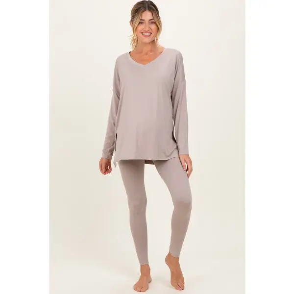 PINKBLUSH Brushed Knit Oversized Top And Legging Set - Beige