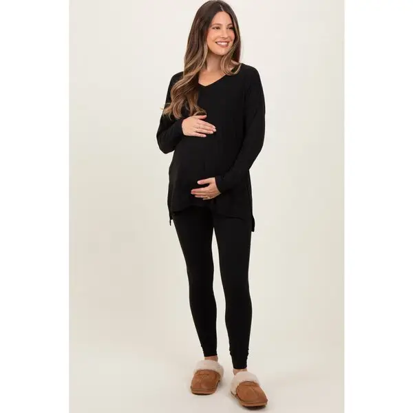 PINKBLUSH Brushed Knit Oversized Top And Legging Set - Black