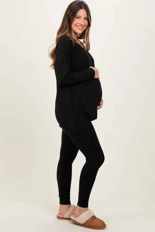 PINKBLUSH Brushed Knit Oversized Top And Legging Set - Black
