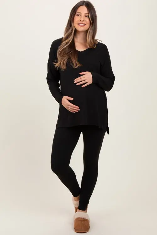 PINKBLUSH Brushed Knit Oversized Top And Legging Set - Black