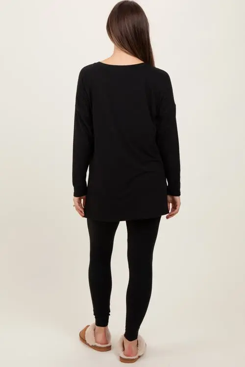 PINKBLUSH Brushed Knit Oversized Top And Legging Set - Black