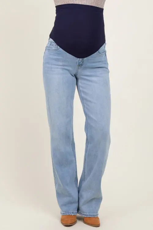 PINKBLUSH Relaxed Straight Leg Maternity Jeans - Light Blue
