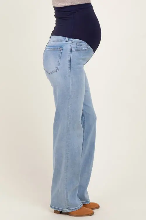 PINKBLUSH Relaxed Straight Leg Maternity Jeans - Light Blue